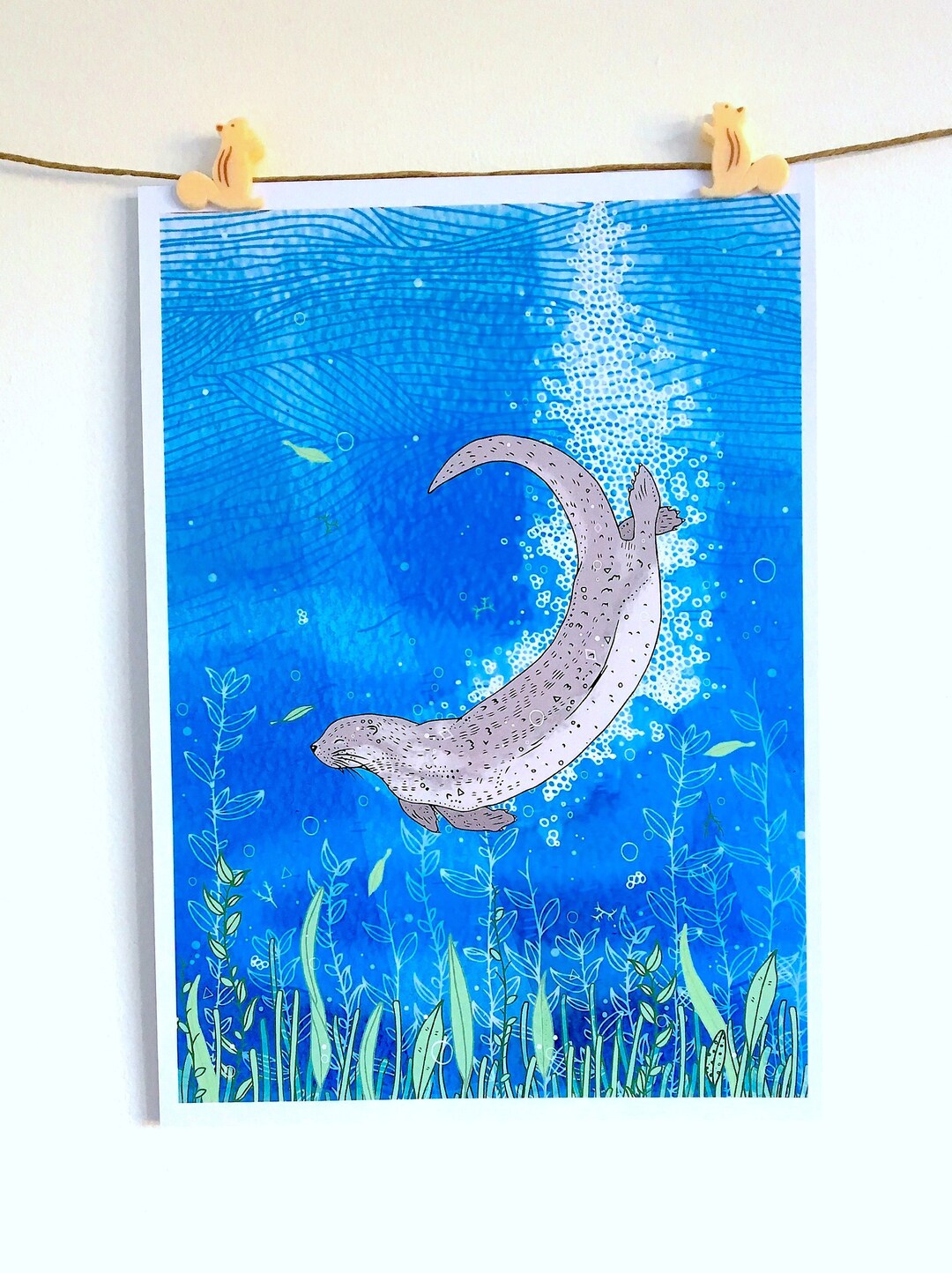 Illustrated Otter Print - Etsy UK