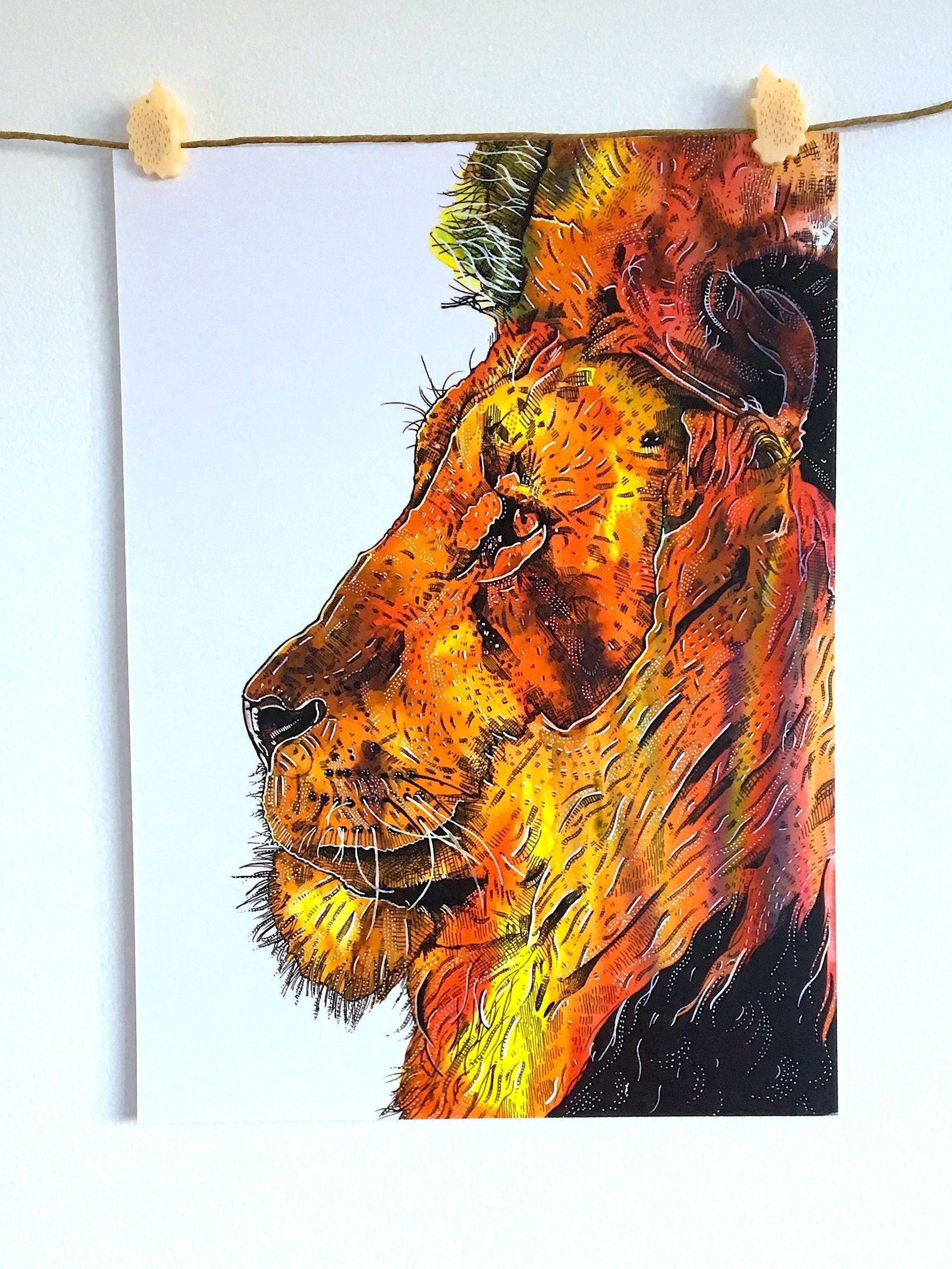 Illustrated Lion Print - Etsy