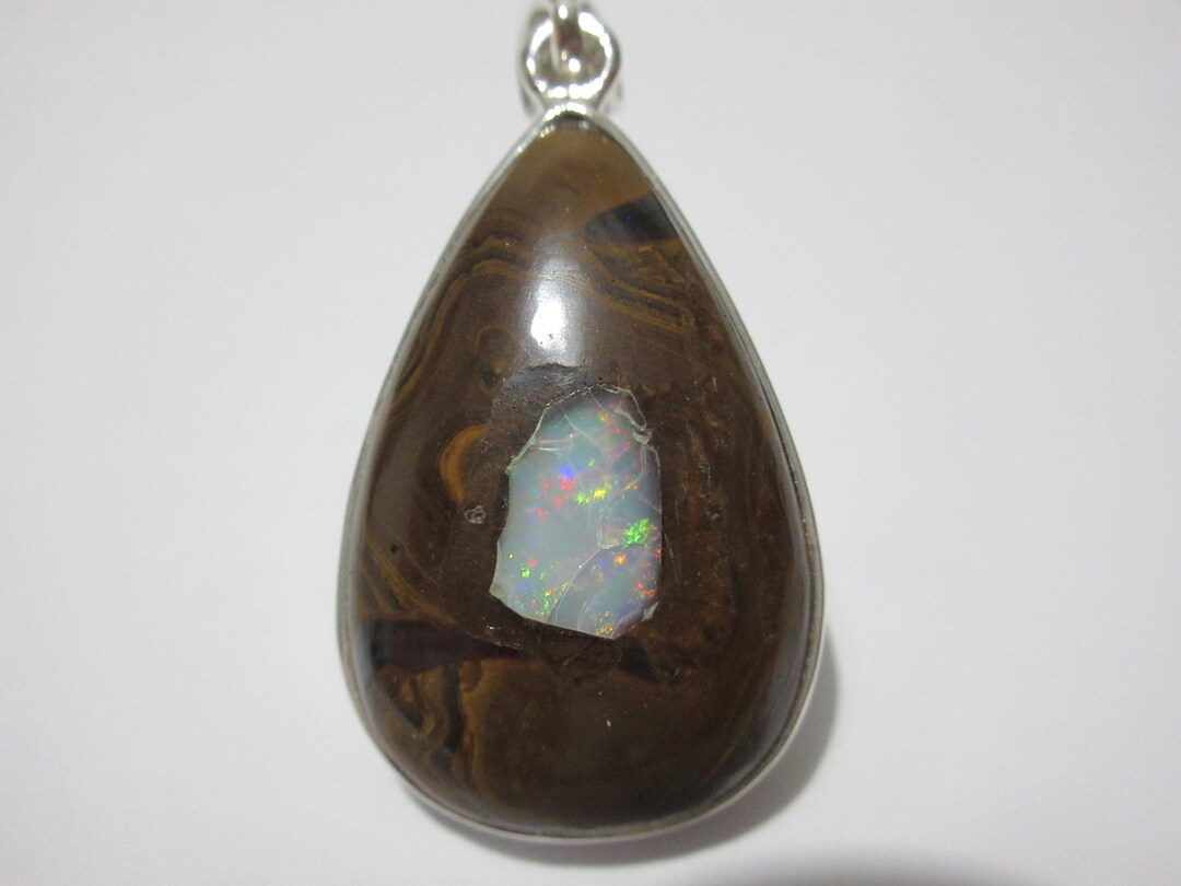 Ethiopian Opal Inset Into Australian Boulder Opal Pendant - Sterling ...