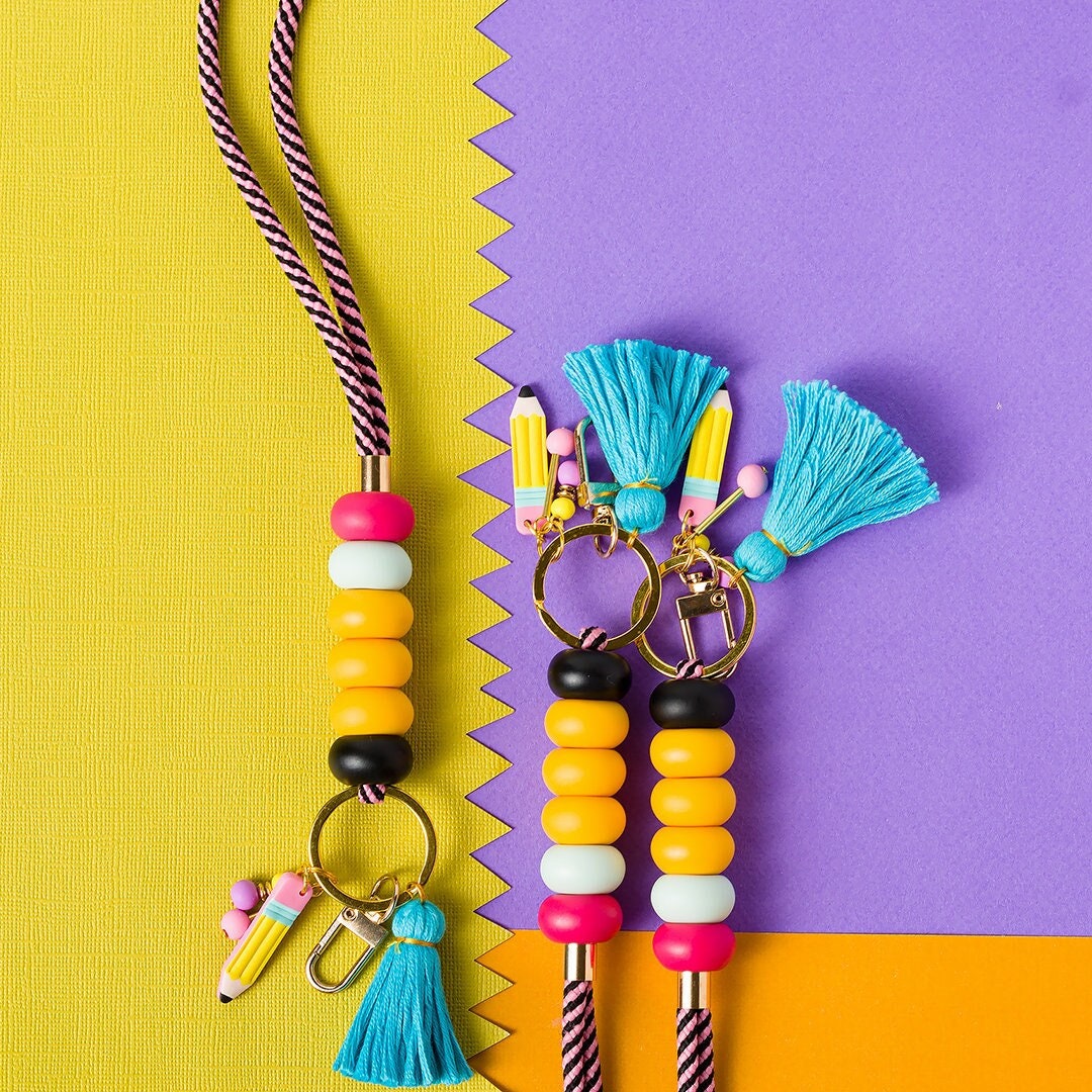 Lanyard for Teachers and Educators: Pencil Beaded Keychain ID Holder - Etsy