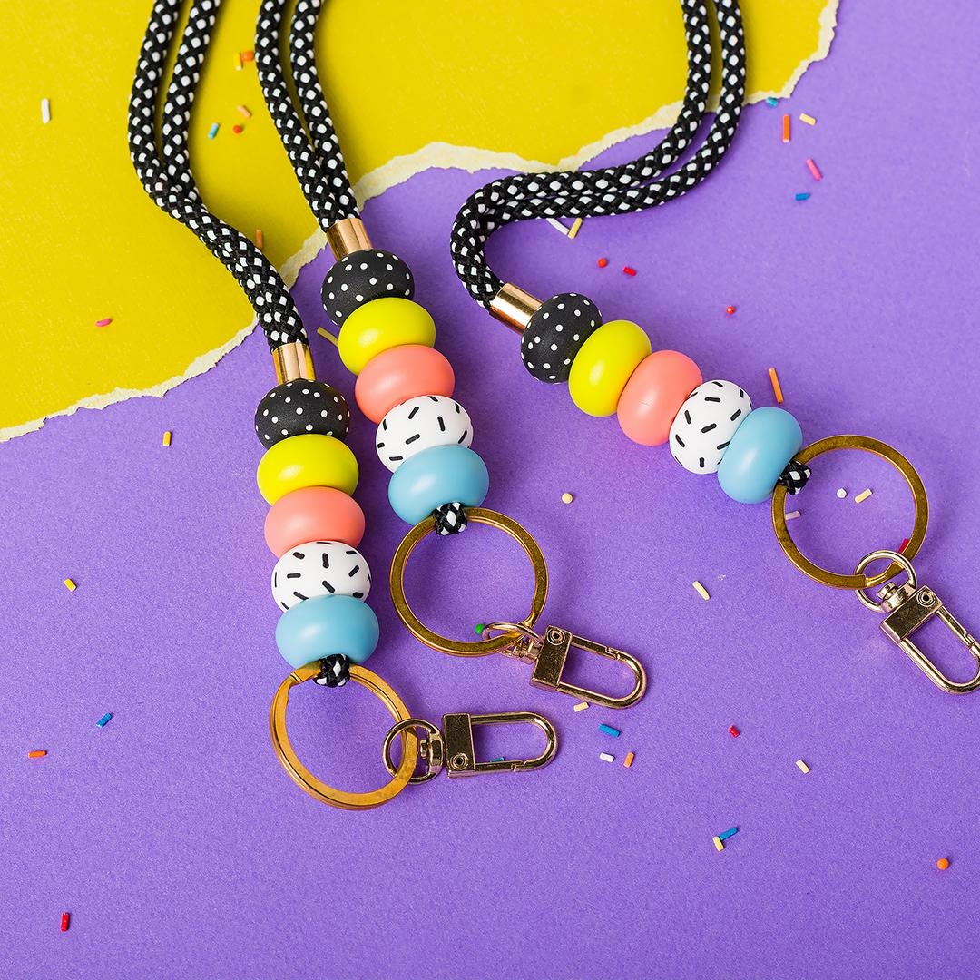 Lanyard for Keys: Peach Blue Yellow Black Beaded ID Holder - Etsy