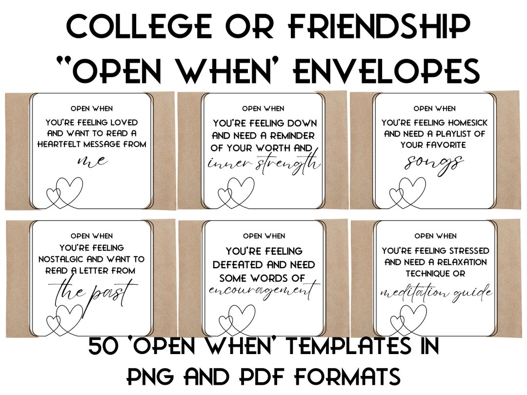 Open When Envelopes College. Open When Letters. Printable Open When ...