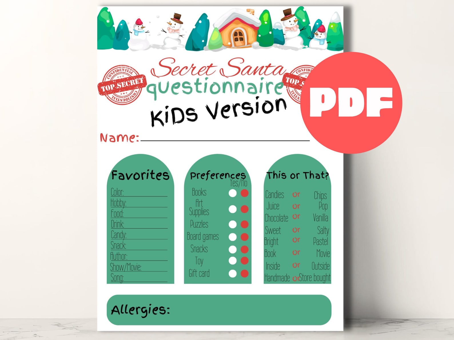 Secret Santa Questionnaire for Kids. Children’s Christmas Gift Exchange ...
