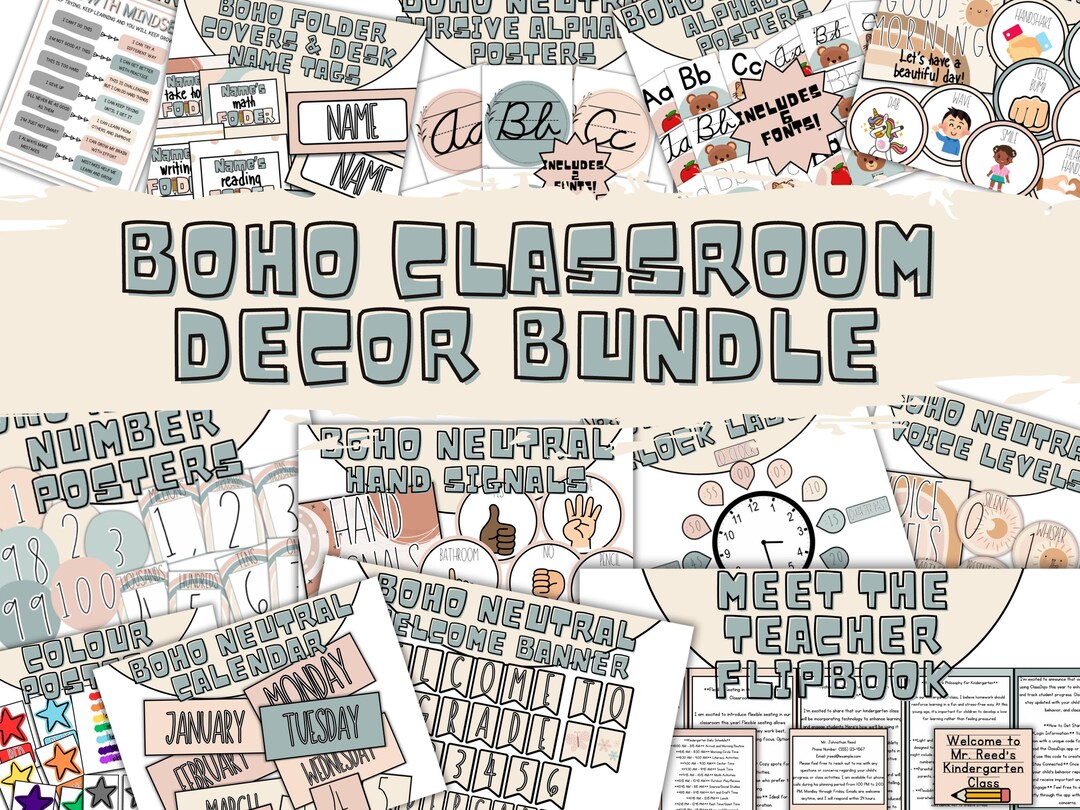Boho Classroom Decor Bundle Educational Wall Art Homeschool Decor ...