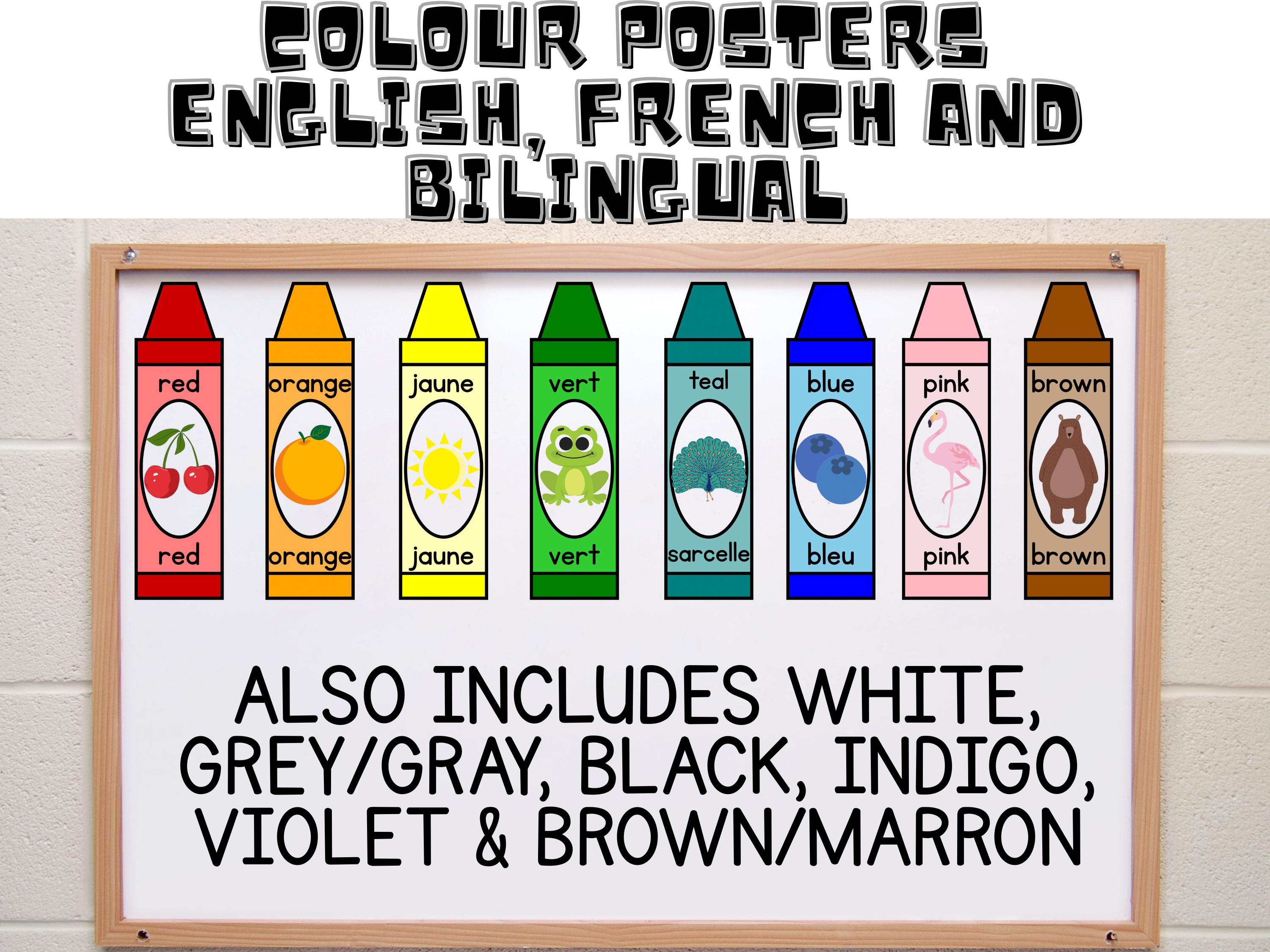 Color Posters Crayon Theme | English French Bilingual Classroom Decor ...