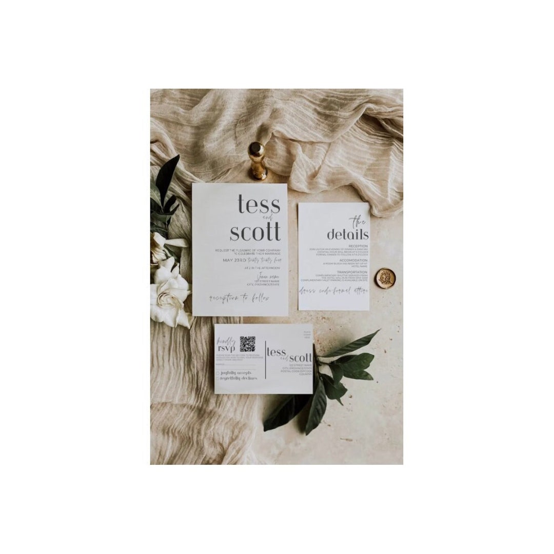 Simple QR Code Wedding Invitation. Personalized Minimalist Printable ...