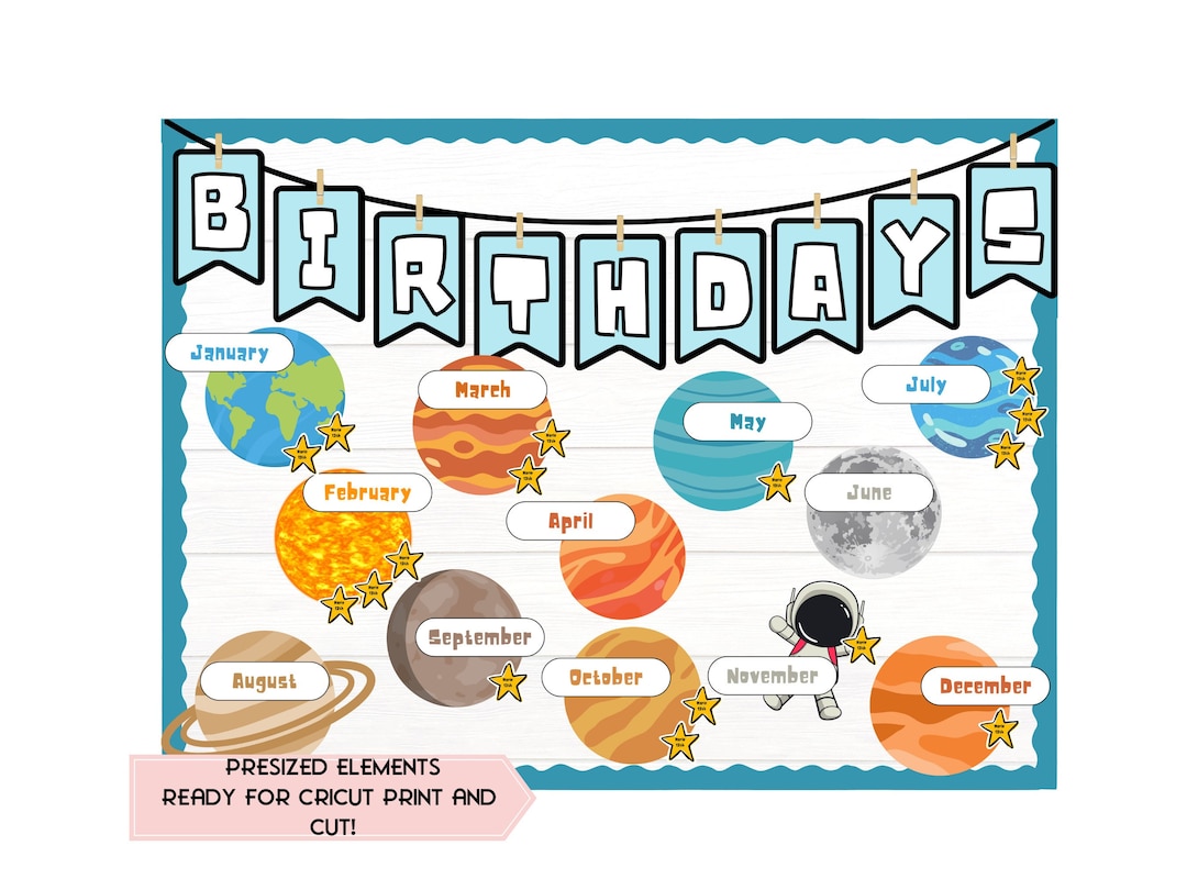 Birthday Bulletin Board. Space Themed Printable Bulletin Board. Planet ...