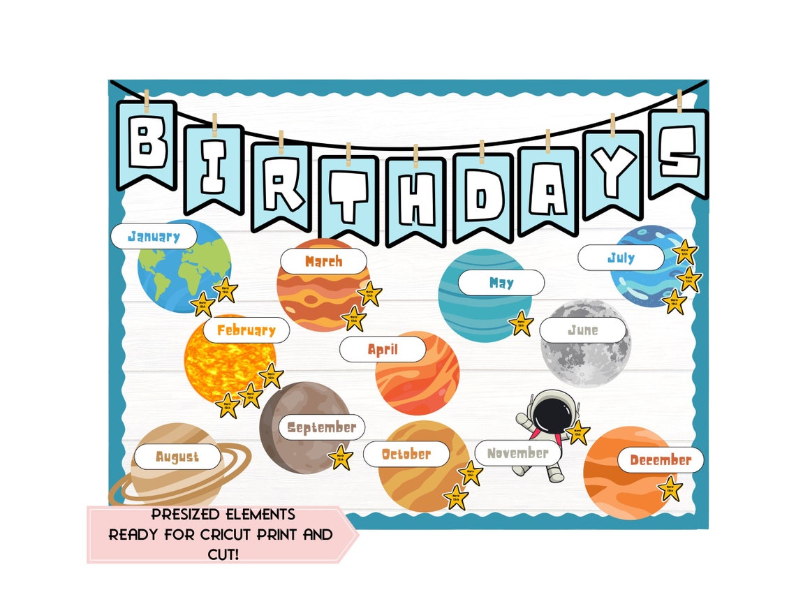 Birthday Bulletin Board. Space Themed Printable Bulletin Board. Planet ...