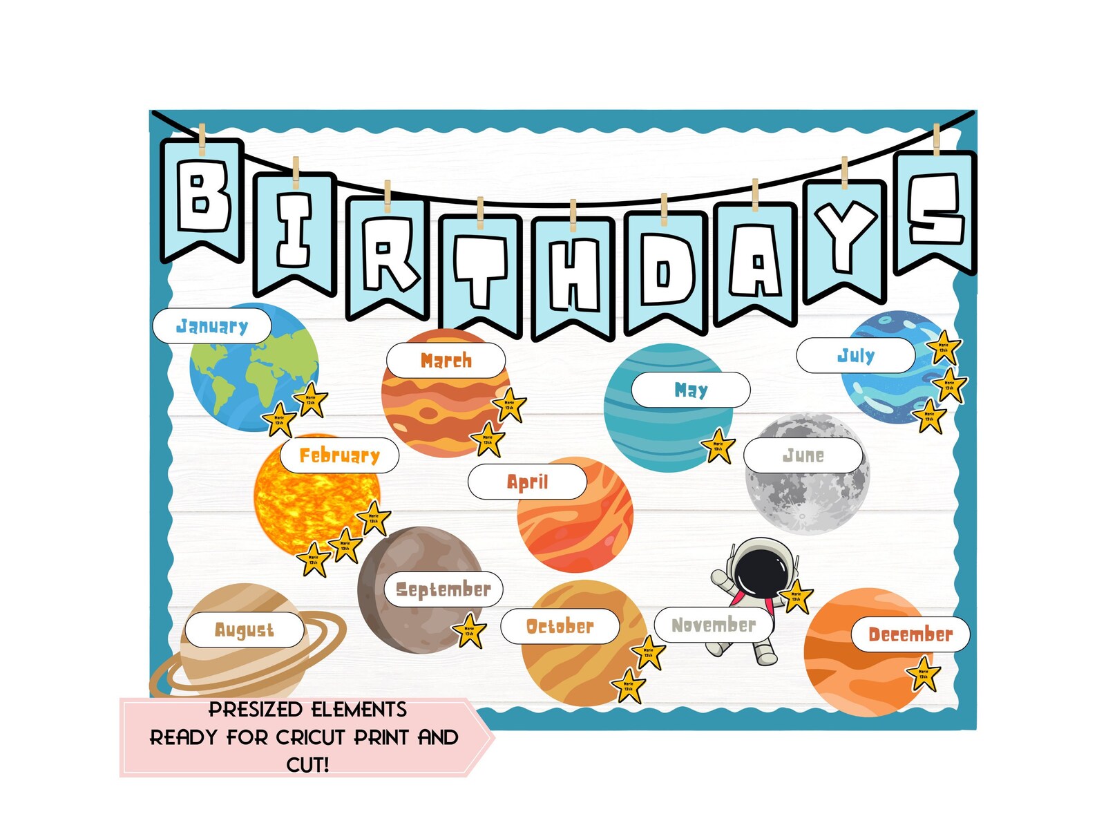 Birthday Bulletin Board. Space Themed Printable Bulletin Board. Planet ...