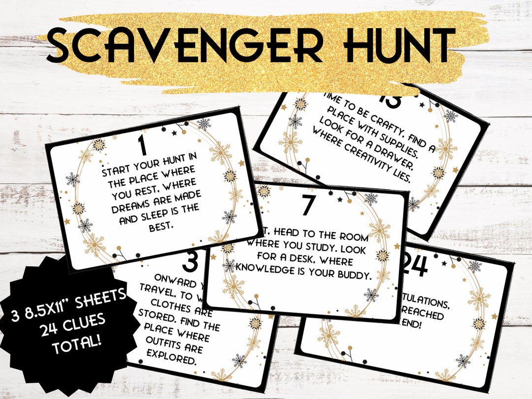 New Year’s Eve Games. Elf Scavenger Hunt Cards. New Years Eve Party ...