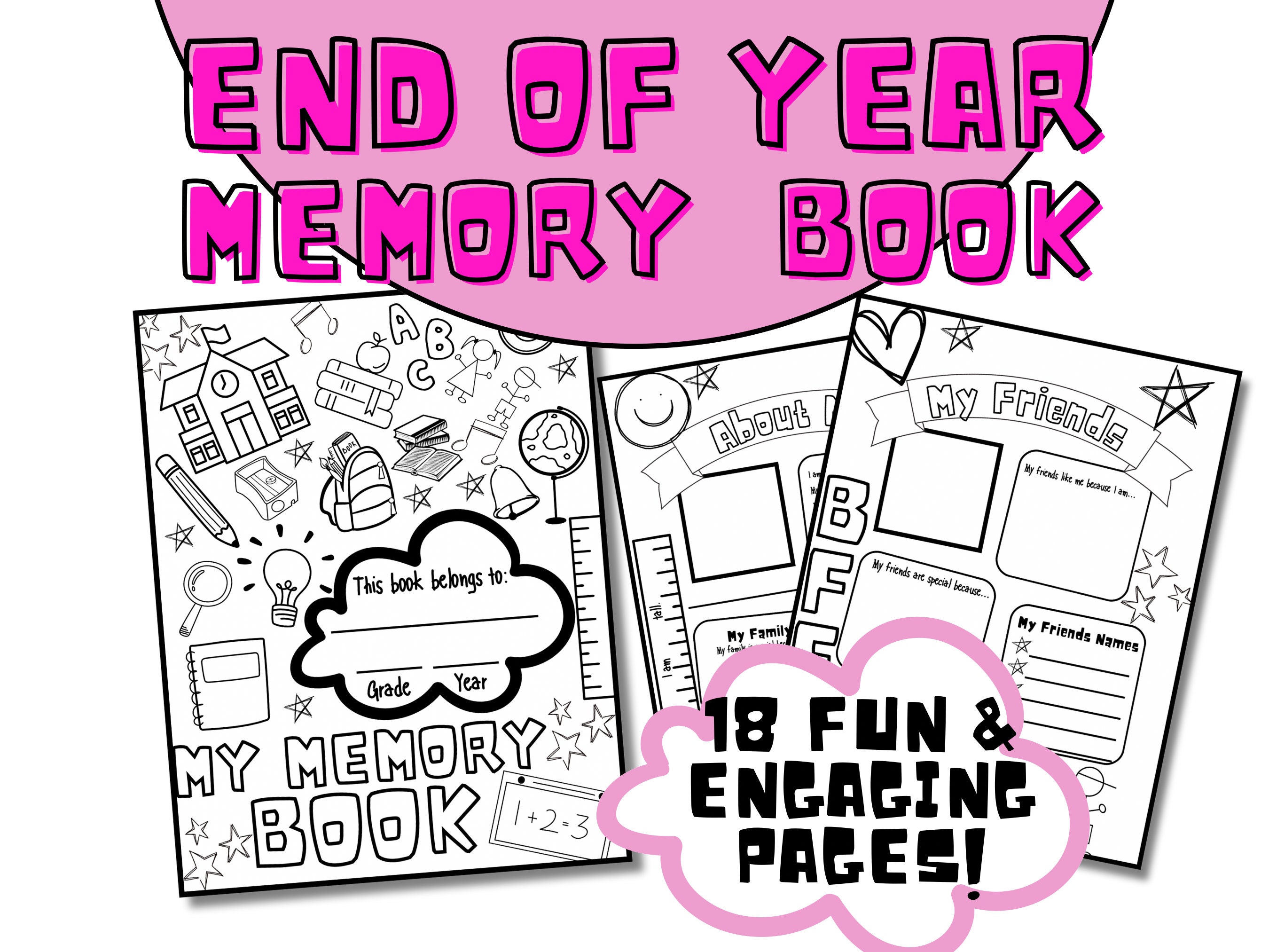 End of Year Memory Book Coloring Activity for Elementary Students ...