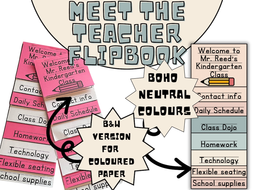 Editable Meet the Teacher Flip Book | Black and White & Boho Neutral ...
