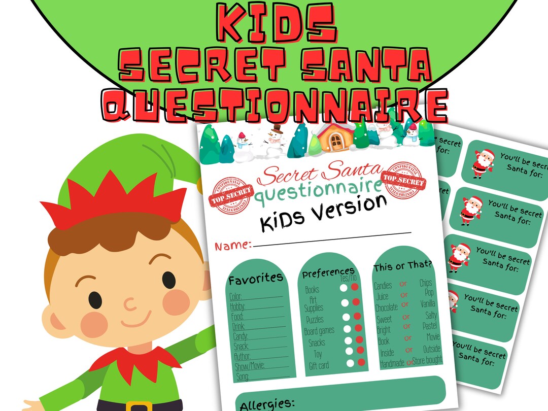 Secret Santa Questionnaire for Kids. Children’s Christmas Gift Exchange ...