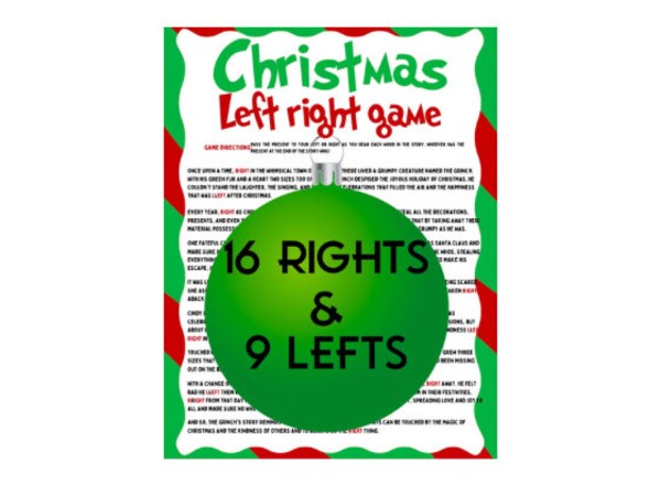 Christmas Left Right Grinch Game, Christmas Pass the Prize Right Left ...
