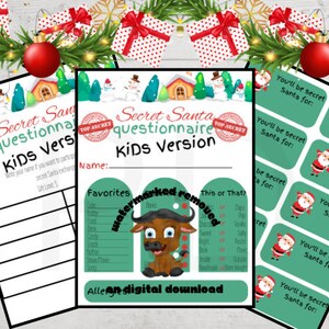 Secret Santa Questionnaire for Kids. Children’s Christmas Gift Exchange ...