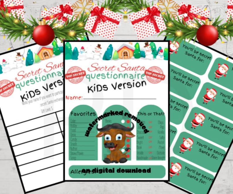Secret Santa Questionnaire for Kids. Children’s Christmas Gift Exchange ...
