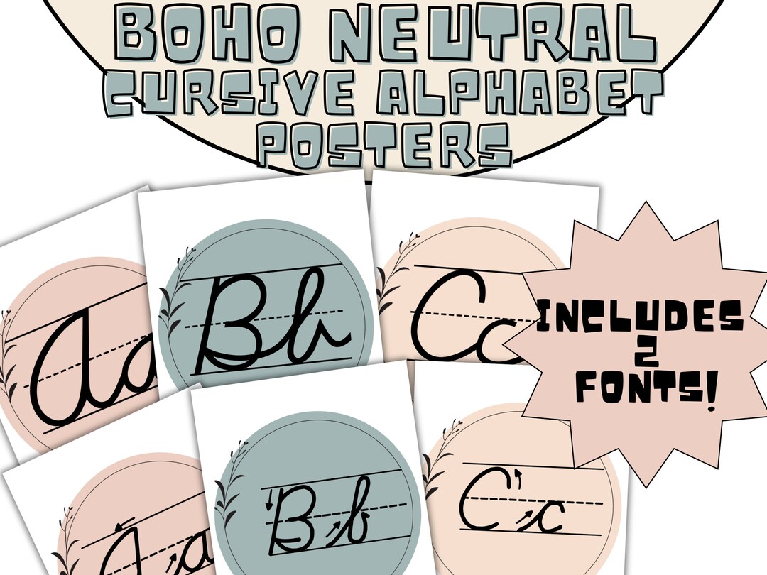 Boho Neutral Cursive Alphabet Poster Bundle | 2 Fonts | Educational ...