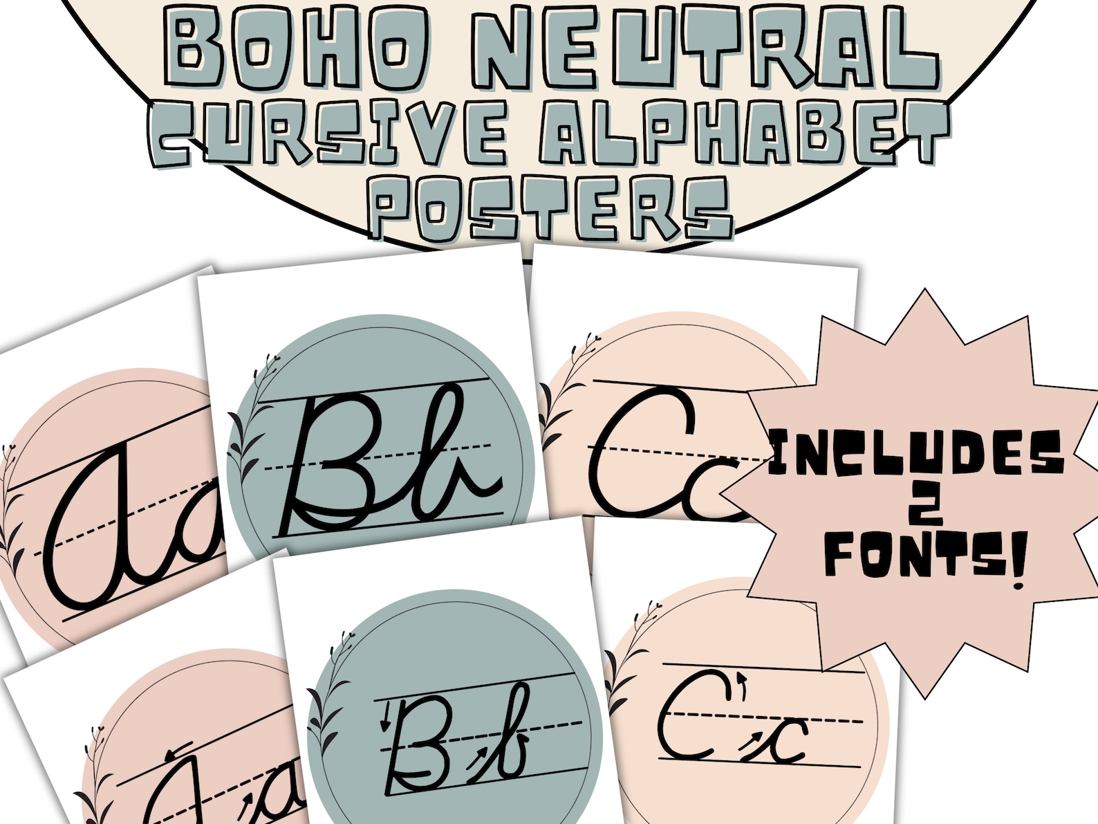 Boho Neutral Cursive Alphabet Poster Bundle | 2 Fonts | Educational ...