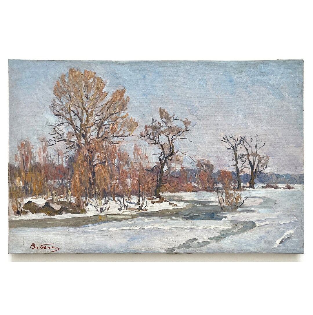 Vintage Original Oil Painting on Canvas Winter Landscape by Ukrainian ...