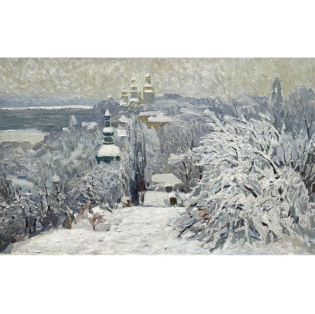 Vintage Original Oil Painting Winter Park Landscape by Ukraine Artist O ...