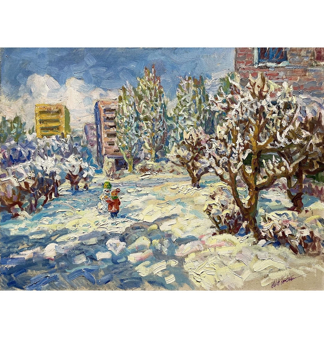 Vintage Original Oil Painting on Canvas Winter Cityscape by Ukraine ...