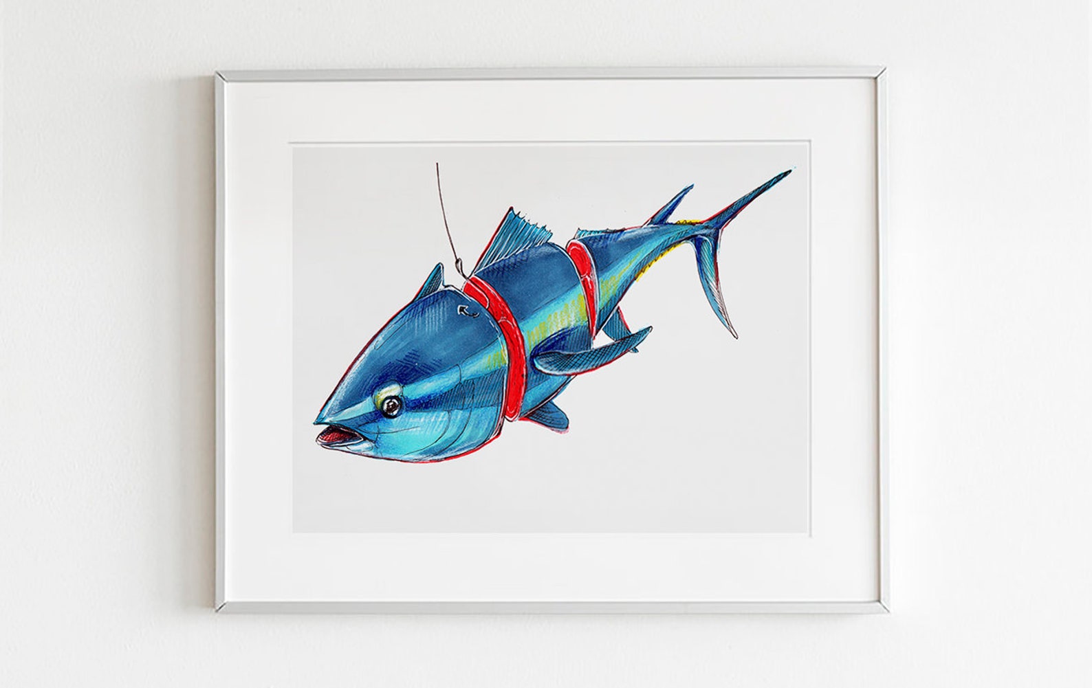 Tuna ART PRINT Fishing Poster Watercolor Office Wall Decor Pond ...