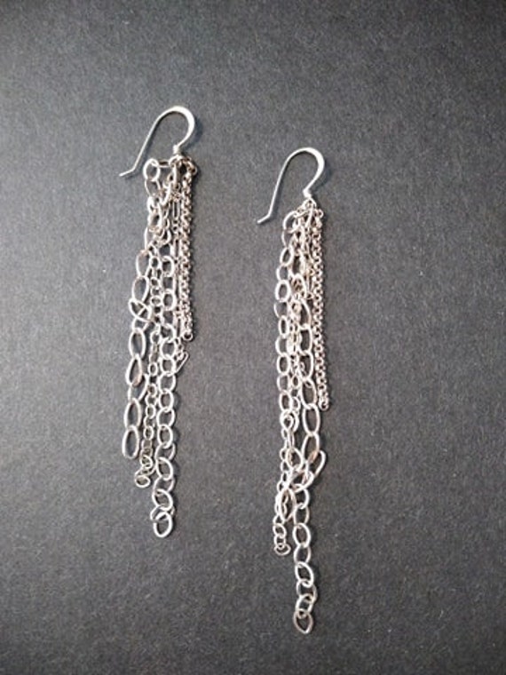 925 Sterling Silver Waterfall Chain Earrings Multi Strand on - Etsy