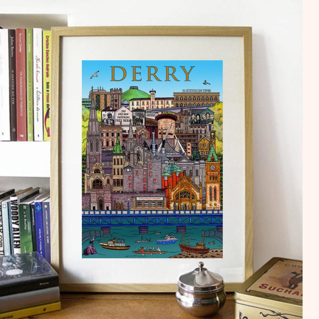 Derry City, Ireland Cityscape - Illustration Print - Etsy