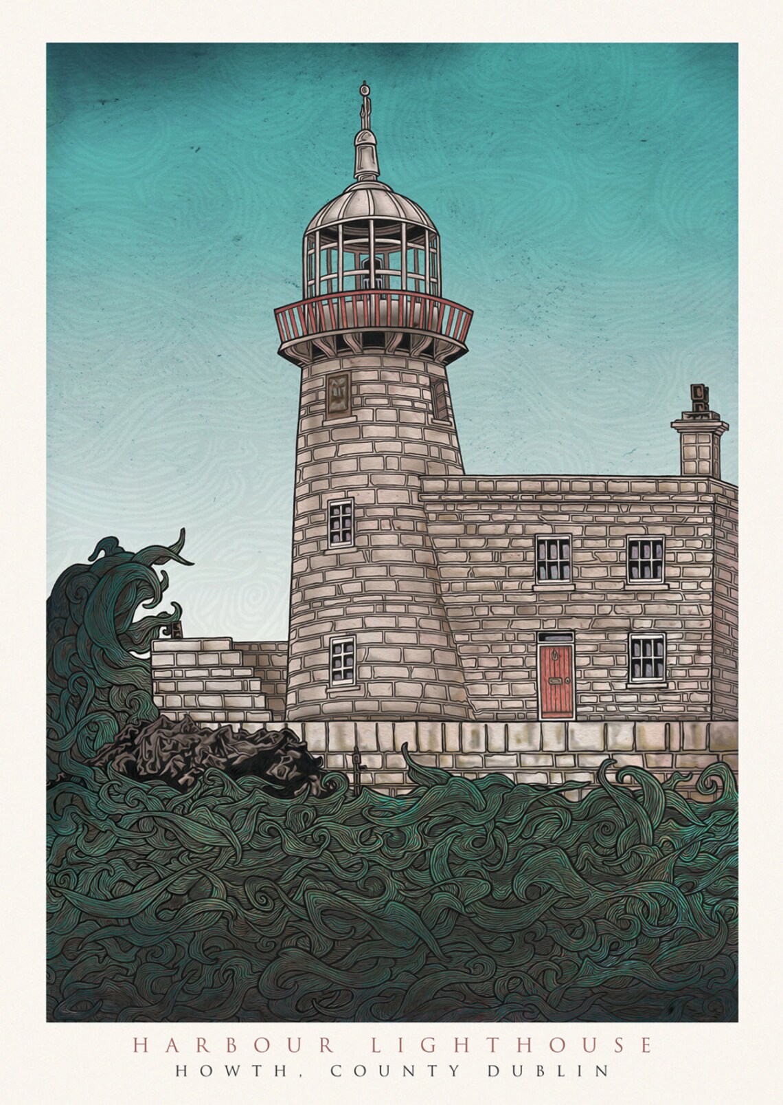 Harbour Lighthouse in Howth Dublin Illustration Print - Etsy