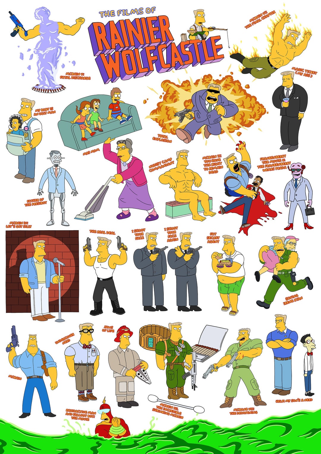 Lámina artística con la filmografía de Rainier Wolfcastle: Póster de la ...