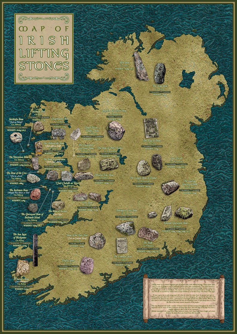 Map of Irish Lifting Stones - Etsy