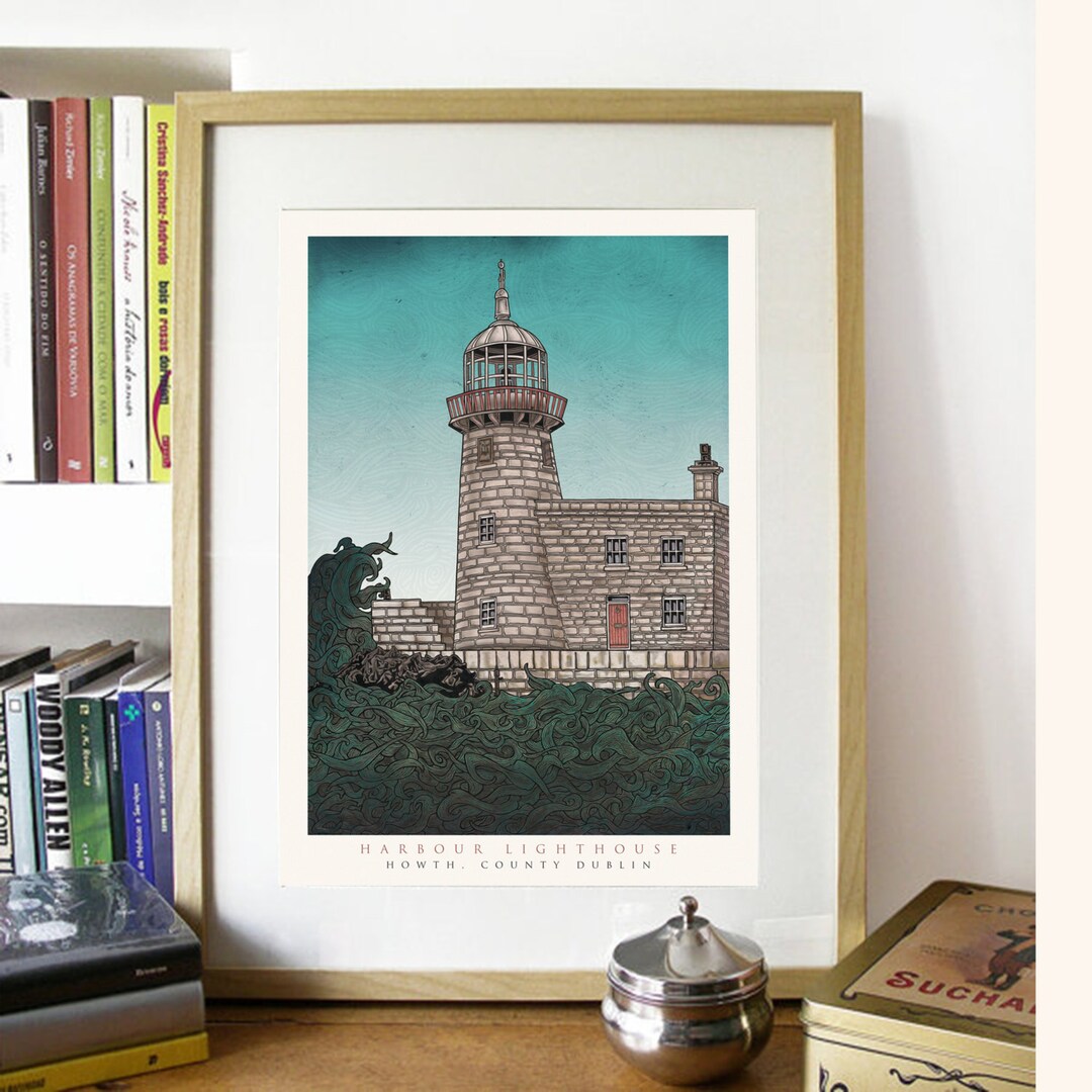 Harbour Lighthouse in Howth, Dublin - Illustration Print - Etsy