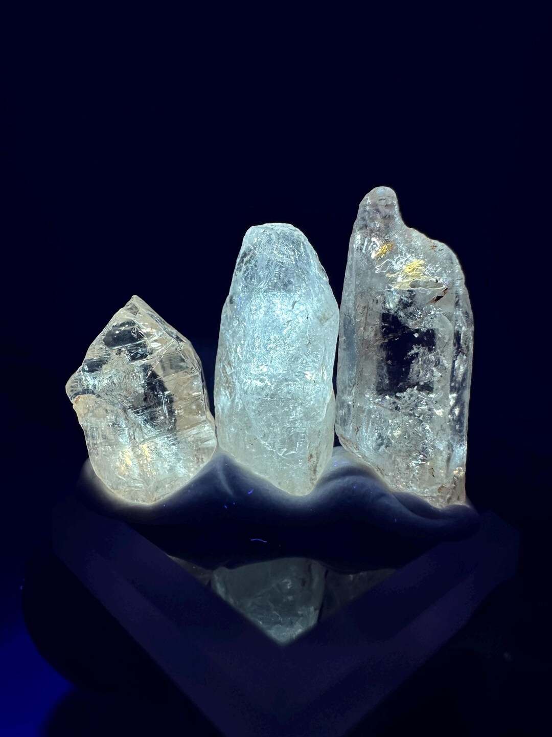 THREE Golden Enhydro Petroleum Included Quartz Fluorescent UV Reactive ...