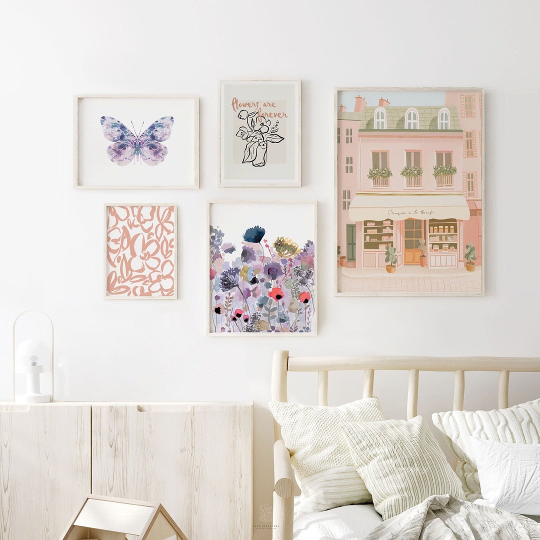 Boho Paris Shop and Floral Butterfly Art Set, Printable Wall Art ...