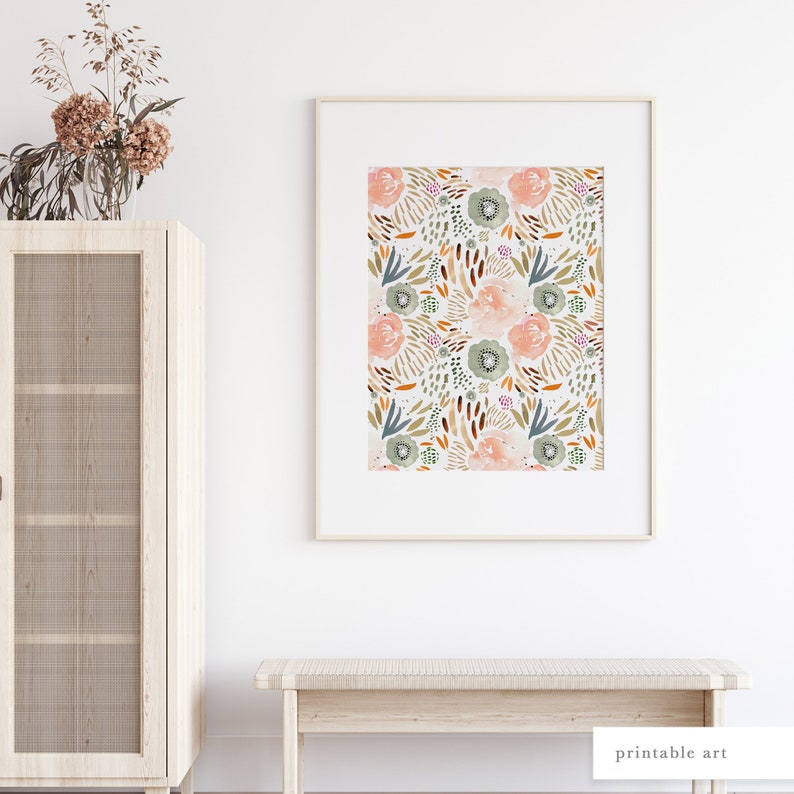 Boho Floral Wall Art Boho Floral Printable Blush Wall Art - Etsy