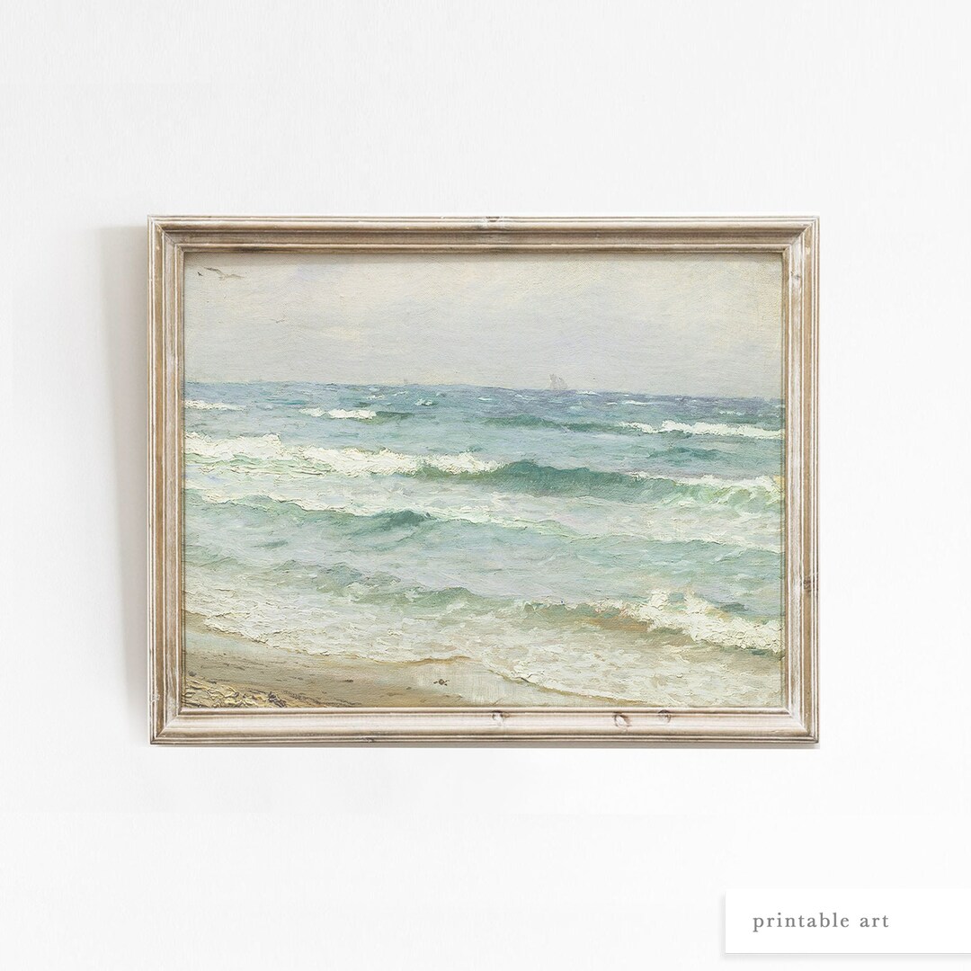 Vintage Ocean Print, Vintage Landscape Painting, Printable Wall Art ...