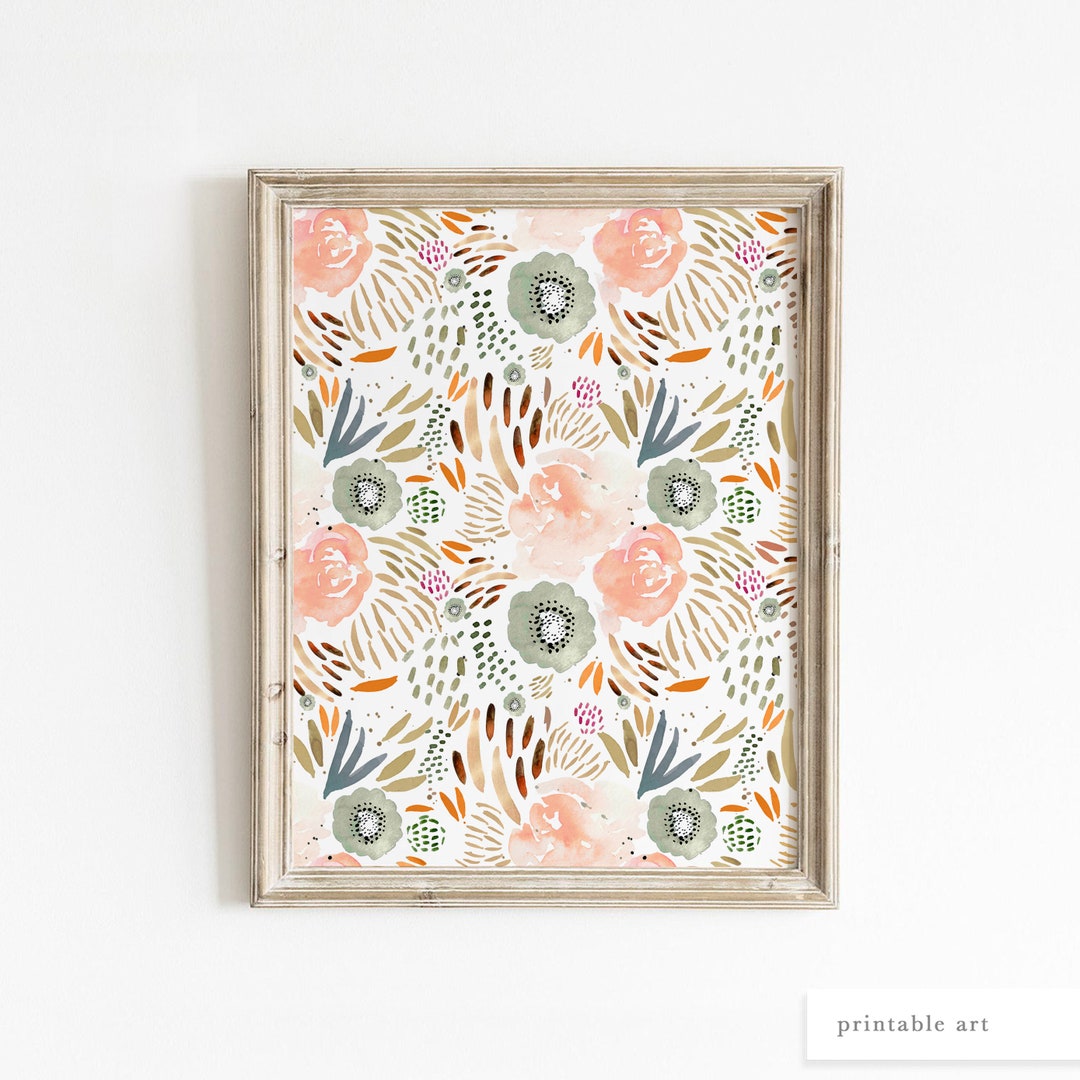 Boho Floral Wall Art, Boho Floral Printable, Blush Wall Art, Watercolor ...