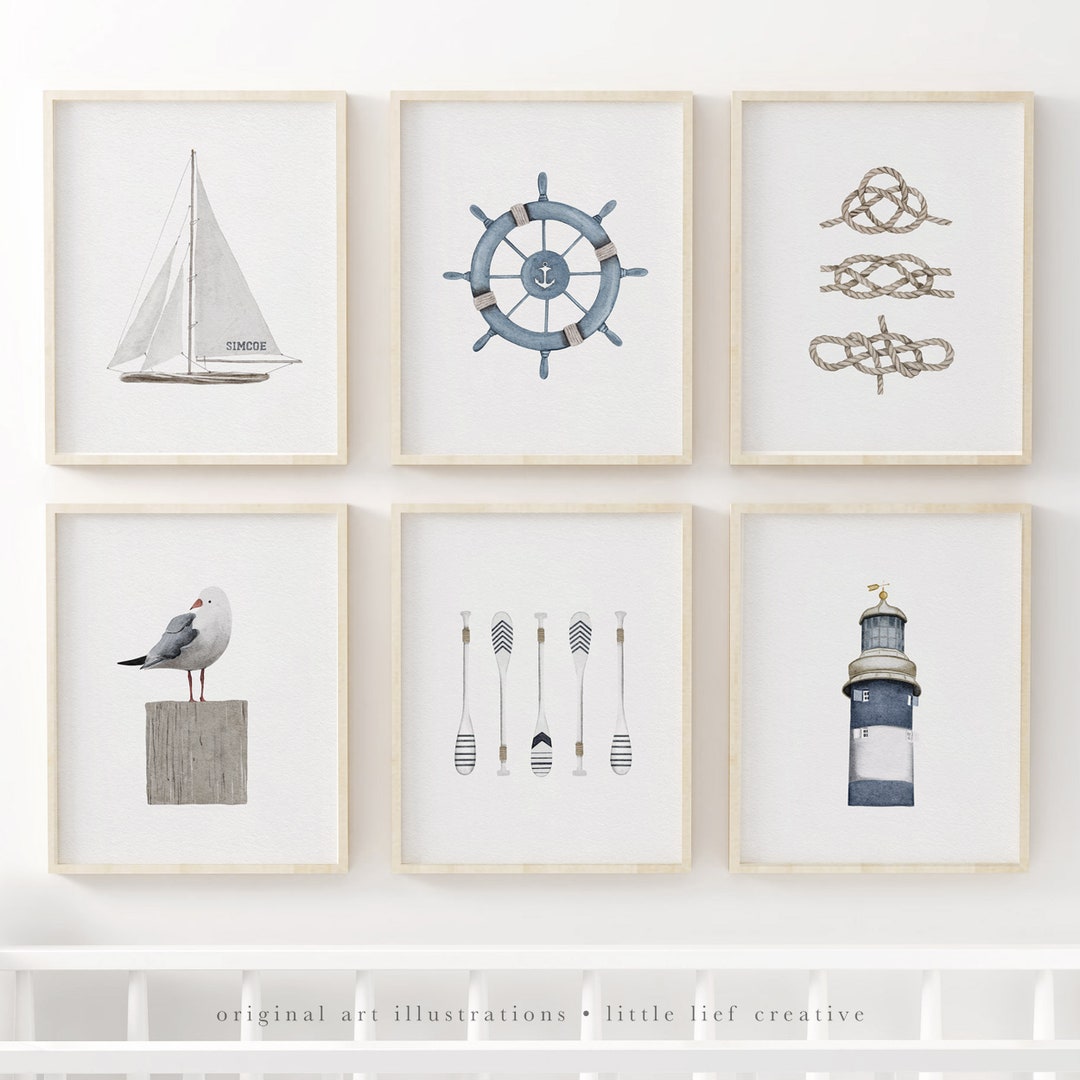 Nautical Wall Art Set, Printable Coastal Decor, Nursery Nautical Wall ...