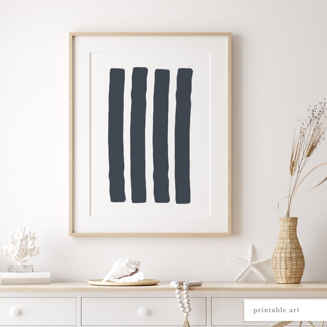 Abstract Minimalist Wall Art, Dark Blue Brushstroke Printable Wall Art, Modern Neutral Art Print ...