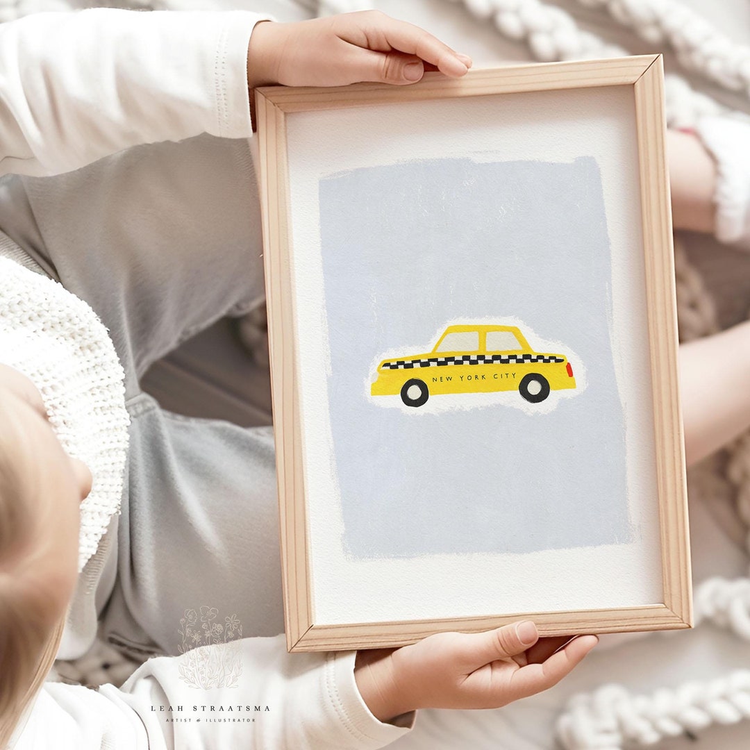 Yellow Taxi Art Print, Printable Kids Wall Art, Transportation Nursery ...