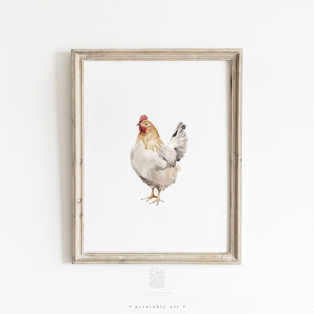 Farmhouse Chicken Wall Art, Printable Hen Illustration, Country Kitchen ...