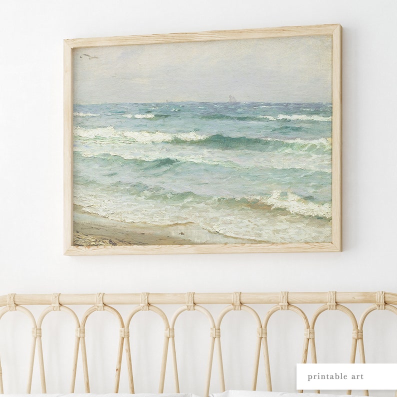 Vintage Ocean Print, Vintage Landscape Painting, Printable Wall Art ...