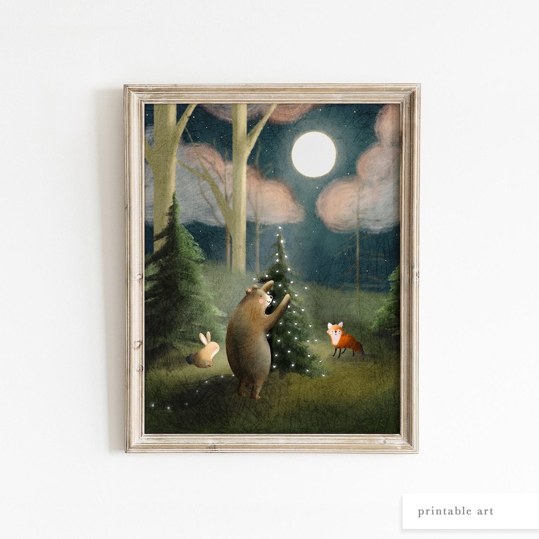Christmas Tree Illustration, Printable Wall Art, Forest Animal Prints ...