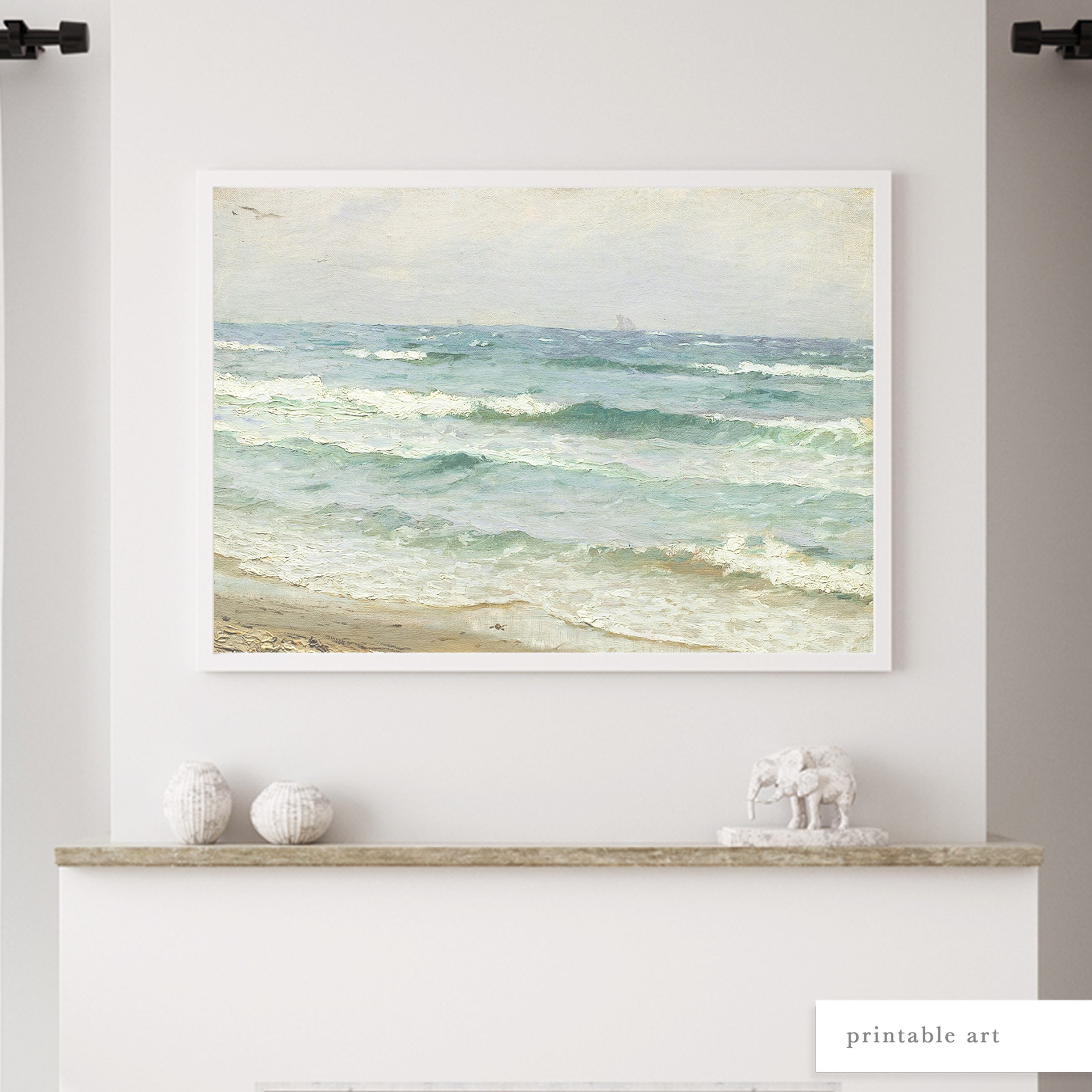 Vintage Ocean Print, Vintage Landscape Painting, Printable Wall Art ...