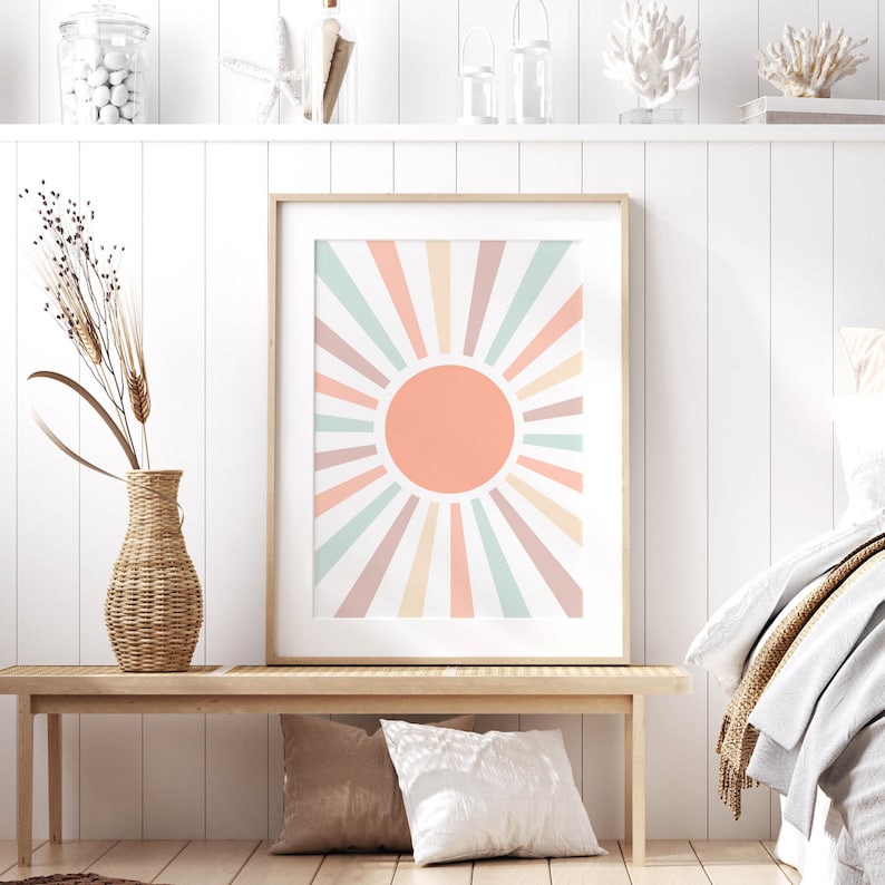 Boho Sun Print Pastel Sun Print Printable Sun Art Sunburst | Etsy