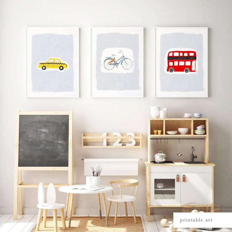 Transportation Wall Art, Printable Wall Art, Nursery Print Set, Boys ...