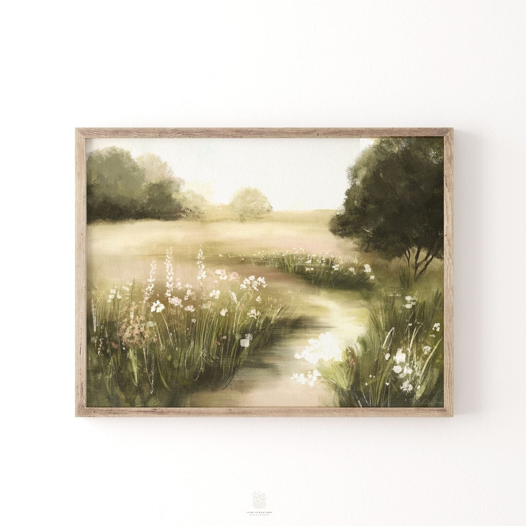 Serene Meadow Art, Landscape Painting, Printable Wall Art, Nature Home ...