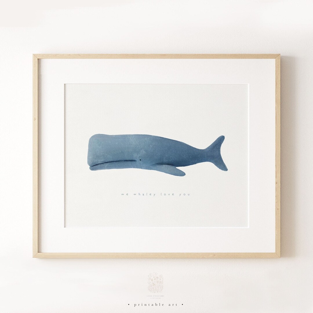 Whale Nursery Art Print, Coastal Blue, Boys Bathroom Decor (digital ...