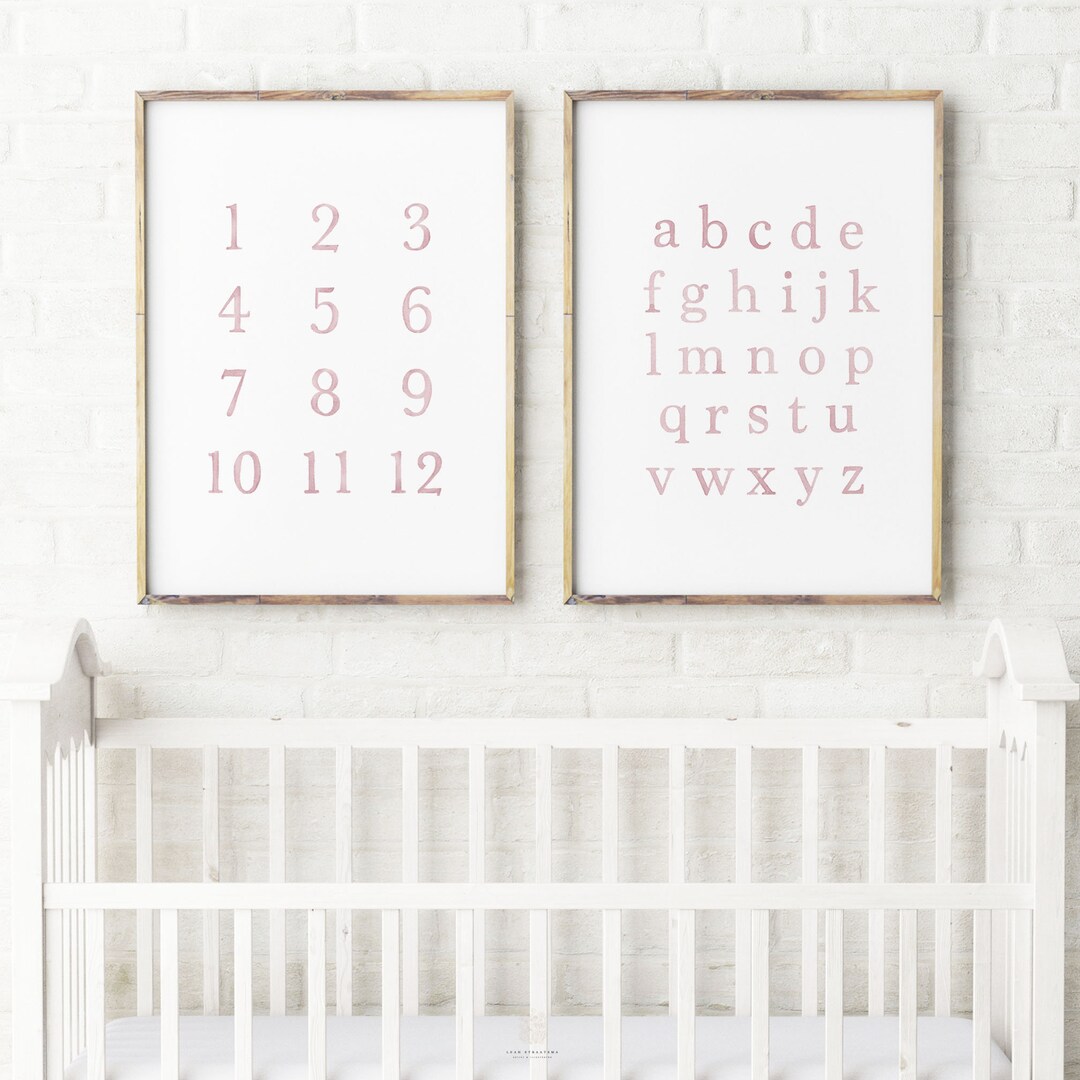 Pink Alphabet and Number Print Set, Girl Nursery Wall Art, Printable ...
