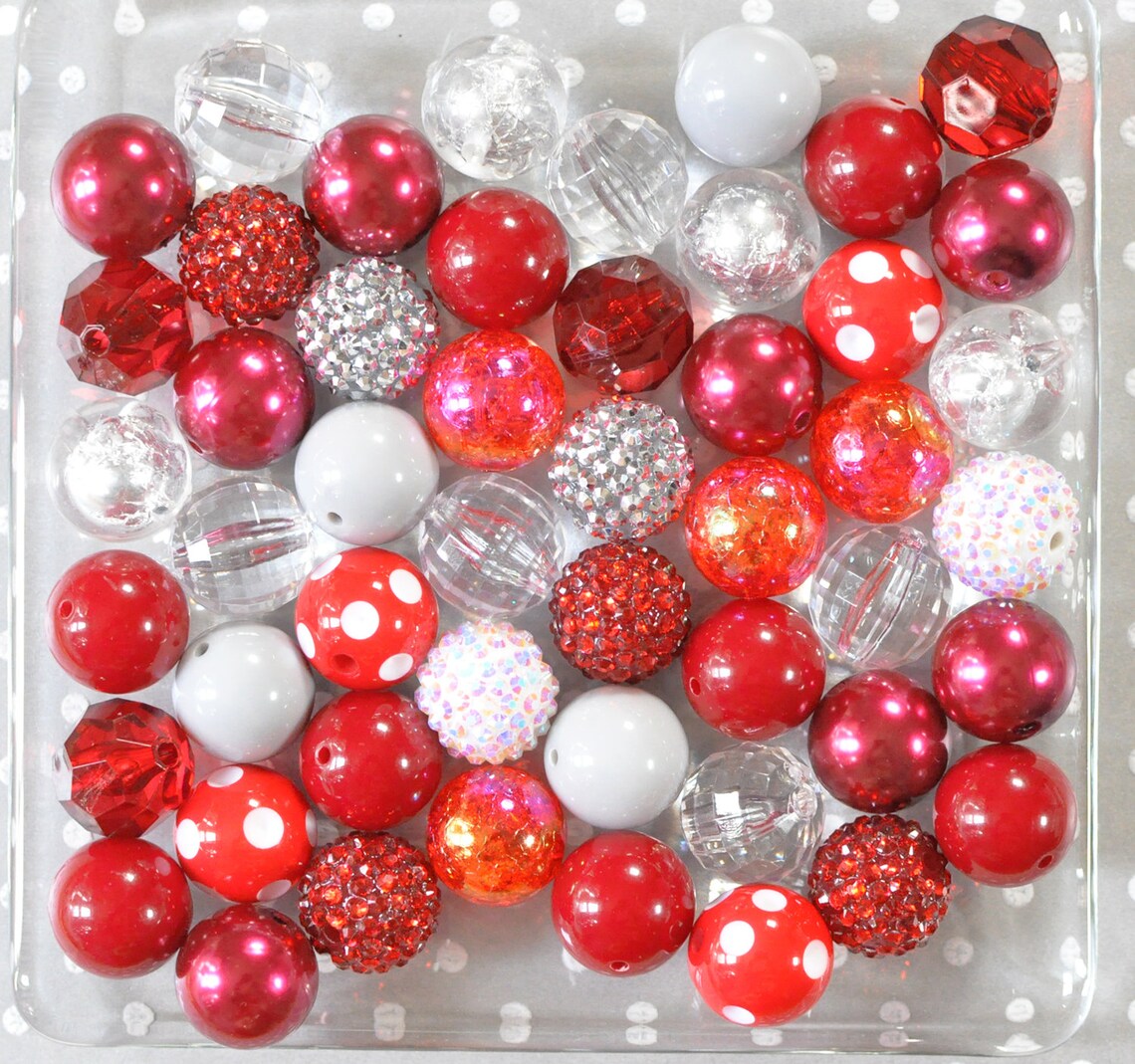 Crimson Red and Grey Bubblegum Bead Mix, Spring Summer Beads, 20mm ...